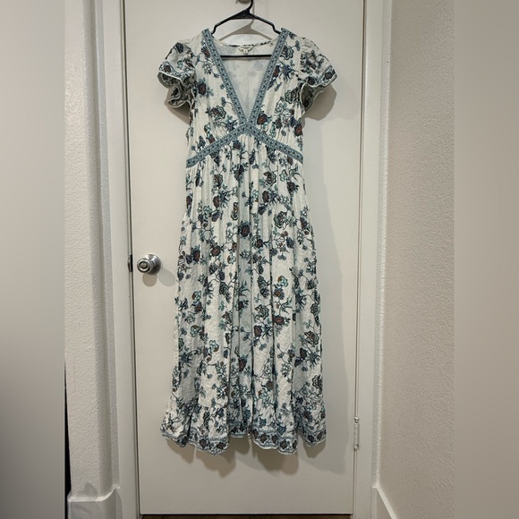 Max Studio | Dresses | Max Studio Floral Maxi Dress Cream And Blue ...